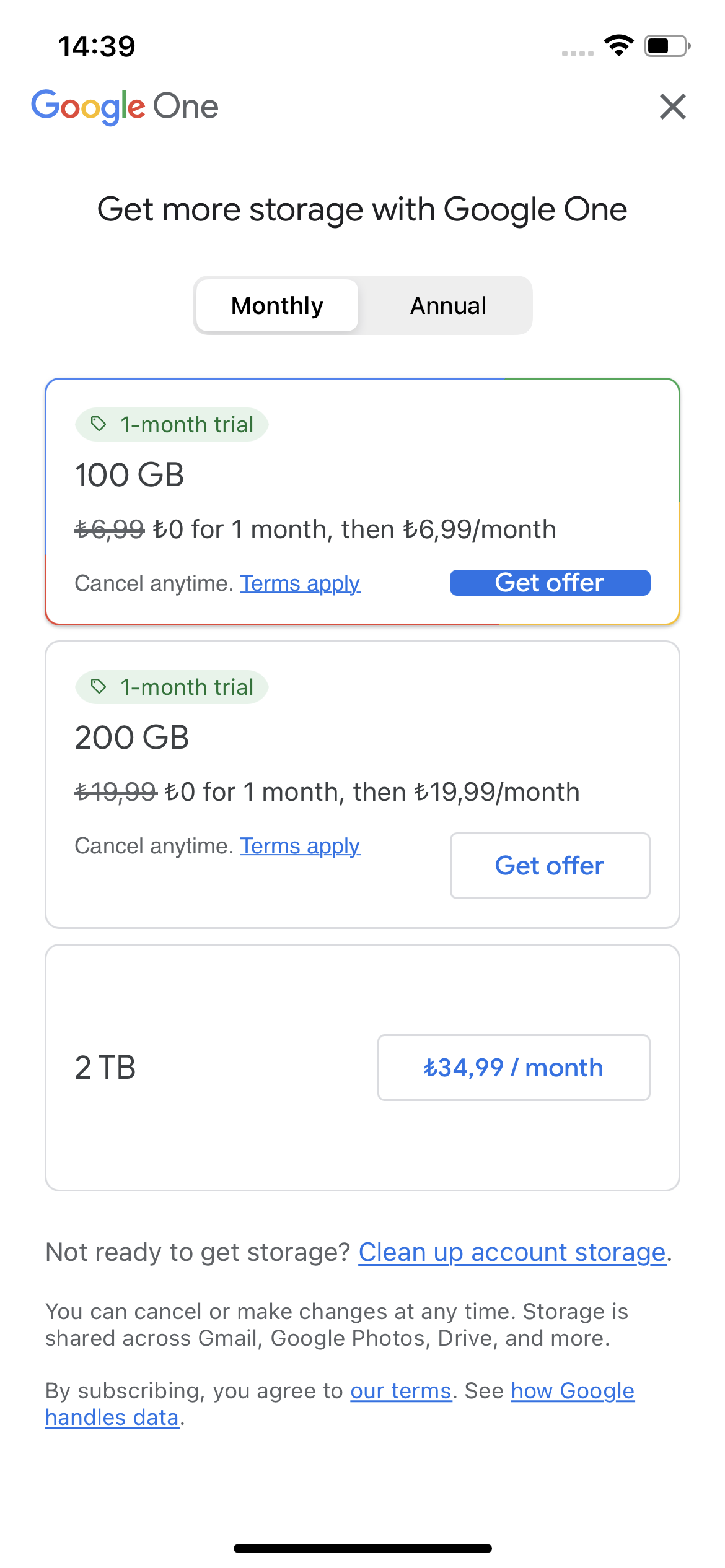 Google One土区价格享受美区服务